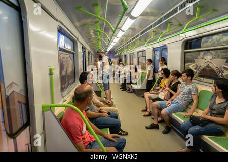 Yerevan metro station Yeritasardakan interior, moving staircase Stock ...