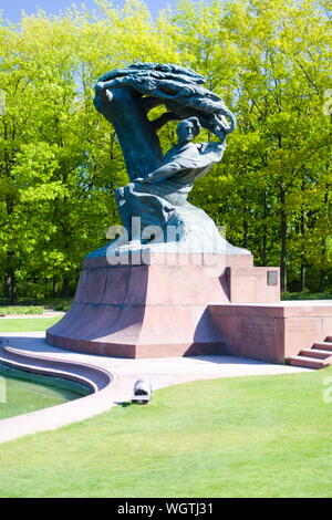 Statue of Frederick Chopin seated under a weeping willow tree in Warsaw ...