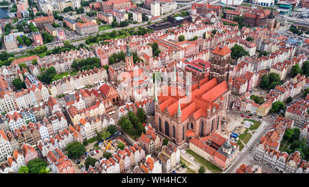 Aerial view of Gdansk. Landscape of Gdansks old city with the Mot awa ...