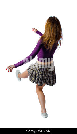 Back view of the falling girl. the girl slipped. Rear view people ...