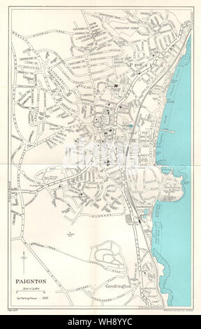 PAIGNTON vintage town/city plan. Devon. WARD LOCK, 1936 vintage map ...