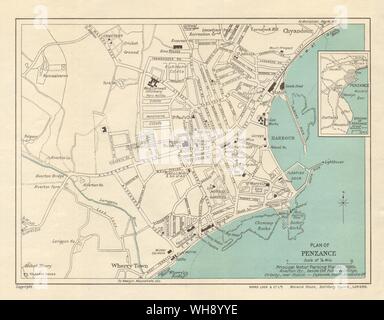 PENZANCE vintage town/city Plan. Cornwall. WARD LOCK 1952 old vintage ...