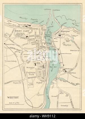 WHITBY vintage town/city plan. Yorkshire. WARD LOCK 1933 old vintage ...