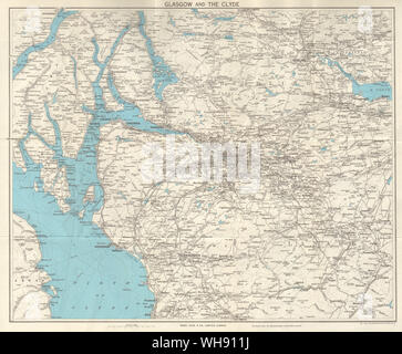 GLASGOW & THE CLYDE vintage tourist map. Scotland. WARD LOCK 1931 old ...