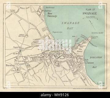 SWANAGE vintage town/city plan. Dorset. WARD LOCK 1950 old vintage map ...