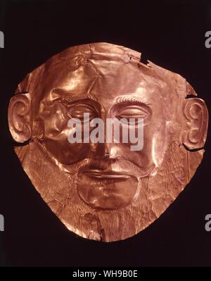 The Mask of Agamemnon, a gold mask from Mycenae, 16th Century BC ...
