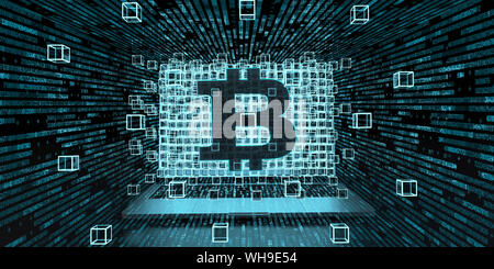 Bitcoin futuristic 3D rendering illustration. Concept of internet ...