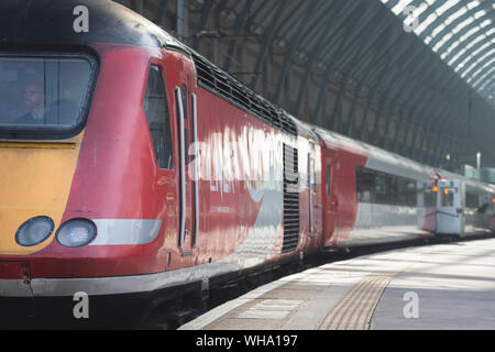 LNER Class 43 High Speed Train HST at Speed on the East Coast Mainline at Everton Level Crossing ...