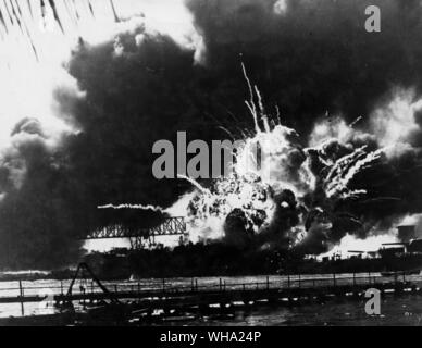 The USS SHAW explodes during the Japanese attack on Pearl Harbor on ...