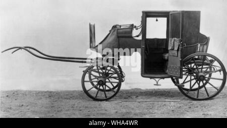 Brougham horse drawn carriage in use as a tourist experience taxi tour ...