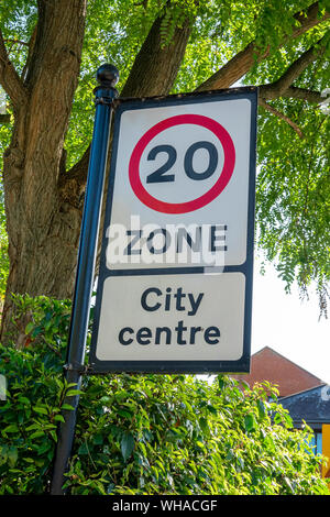 20mph speed limit zone sign with snails, slow, children about. Urban ...