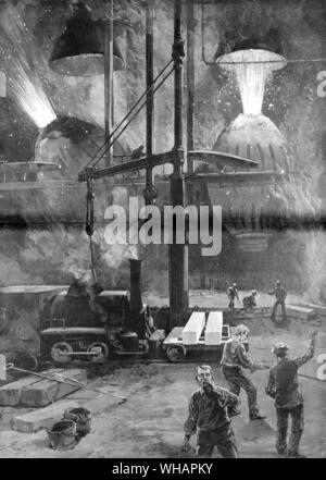 Bessemer process for mass-production of steel from pig iron converting ...