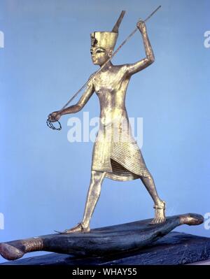 Treasure of Tutankhamun - Gilded wooden statue shrine with scenes of ...