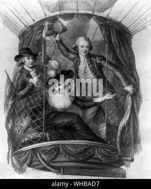 Vincent Lunardi, George Biggin and Mrs Sage in balloon cage Stock Photo ...