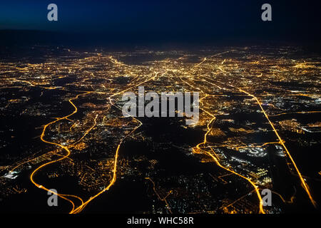 View from the window of the Moscow city towers at sunset Stock Photo ...