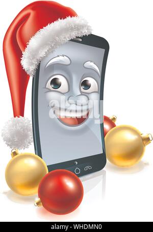 Cell Mobile Phone Christmas Mascot in Santa Hat Stock Vector Image ...