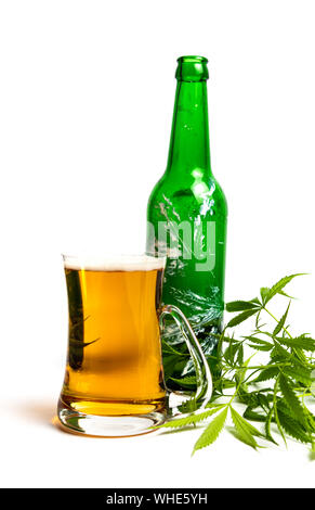 Beer with marijuana cannabis plant in a glass on white Stock Photo - Alamy