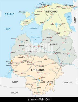 Map of Baltic states with rivers and lakes, national flags of Baltic ...