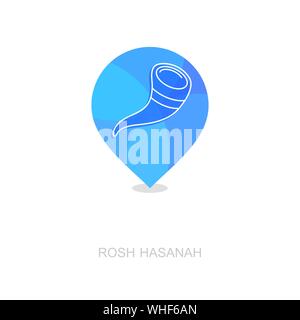 Shofar. Rosh Hashanah pin map icon. Shana tova Map pointer. Happy and ...