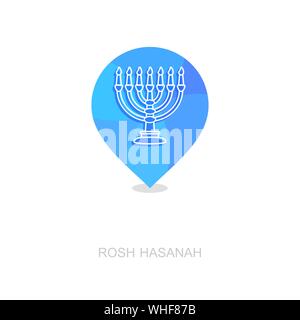 Menorah. Rosh Hashanah pin map icon. Shana tova Map pointer. Happy and ...