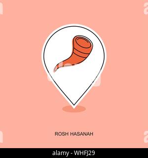 Shofar. Rosh Hashanah pin map icon. Shana tova Map pointer. Happy and ...