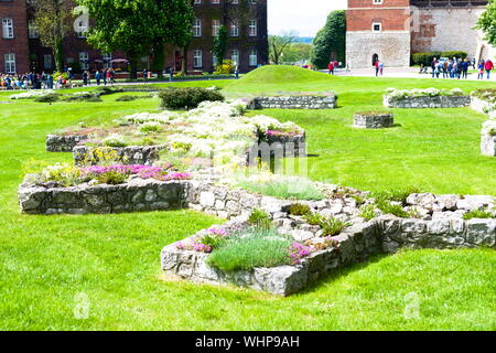 Stone blocks in the gardens at Wawel Hill castle in Krakow, Poland ...