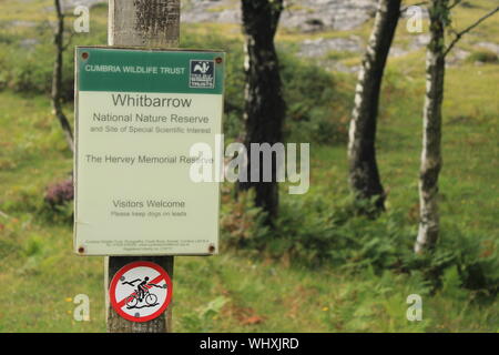 Signpost for Whitbarrow Scar, national nature reserve, Witherslack ...