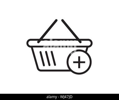 Add to cart icon line isolated on white background. Black flat thin ...