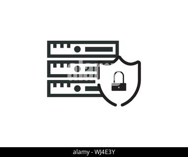 Server shield icon outline vector. Data password. Database protect ...
