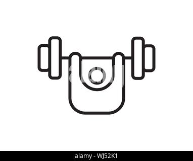 Outline of Gym bench and barbell on white stand isolated on white ...