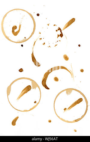 Collection of coffee splashes and stains isolated on white background ...