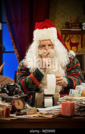 Santa Claus accountant going over figures and very upset by the result ...