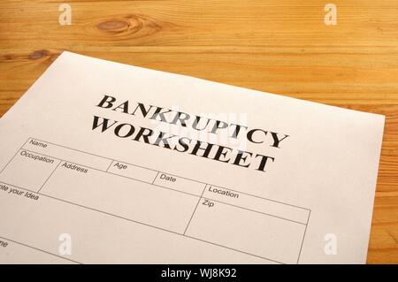 bankruptcy worksheet form or document showing business concept Stock ...