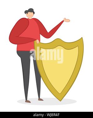 Cartoon colored shield protection icon in comic style. Protect ...