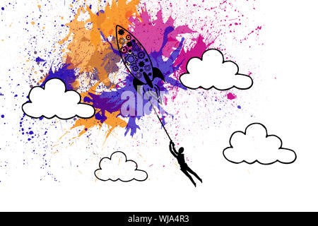 Rocket and figure over splashes Stock Photo - Alamy