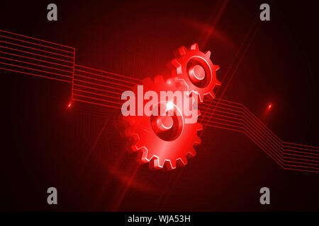 Shiny red cogs on black background Stock Photo - Alamy