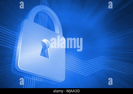 Big glowing lock on blue background Stock Photo - Alamy