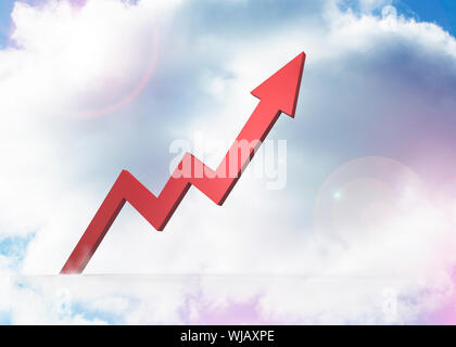 Red jagged arrow pointing up against sky Stock Photo - Alamy