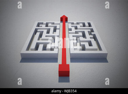 Red arrow cutting through puzzle Stock Photo - Alamy