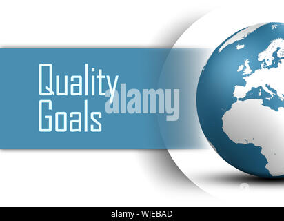 Quality Goals concept with globe on blue background Stock Photo - Alamy