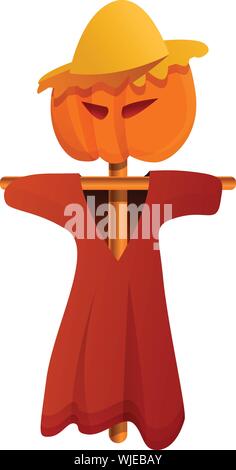 Halloween cartoon scarecrow dummy with pumpkin head and broomstick ...