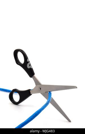 network cable and scissors isolated on white background Stock Photo - Alamy