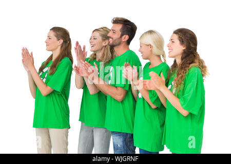 Woman applauding, clapping hands over light blue background. Female ...