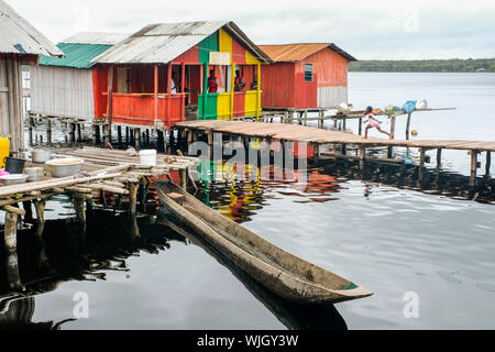 Nzulezo stilt village overlooks Lake Amansuri in Ghana, West Africa ...