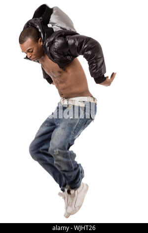 Dancer jumping high on isolated white background Stock Photo - Alamy