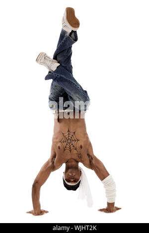 Hip hop dancer freezed his movements on isolated white background Stock ...