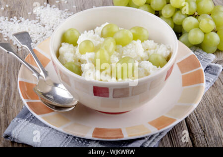 mediterranean rice pudding made with goat milk with grape Stock Photo ...
