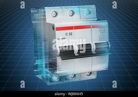 Three-pole miniature circuit breaker with forbidden symbol, 3D ...