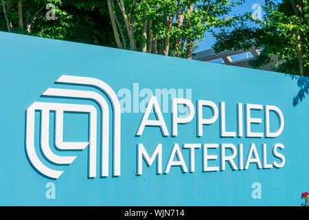 Applied Materials sign at the headquarters in Santa Clara, California ...