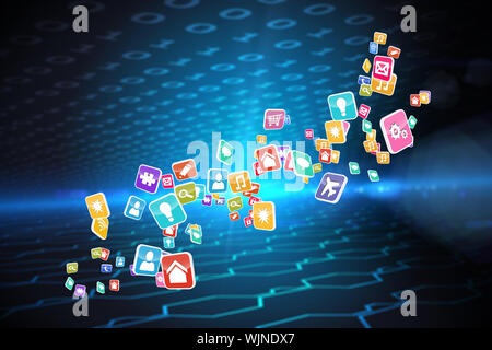 Computer applications against hexagon pattern on technical background with binary code Stock ...